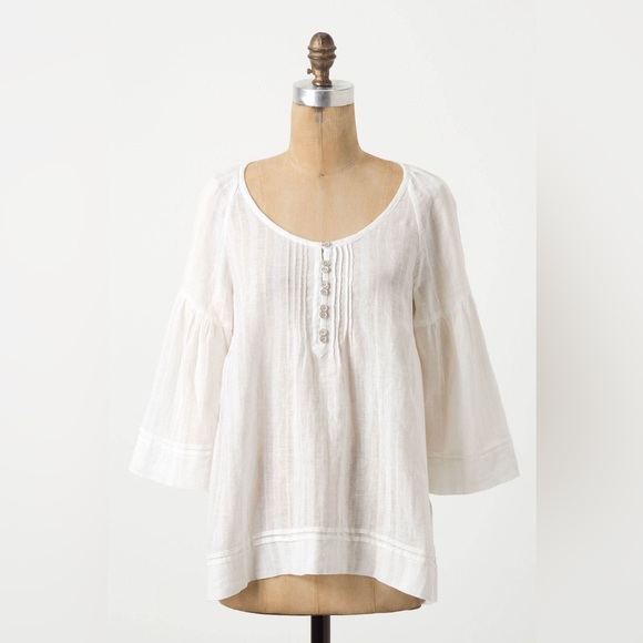 Anthropologie | Tops | Anthropologie Mermaid Linen Blend Peasant Tunic ...